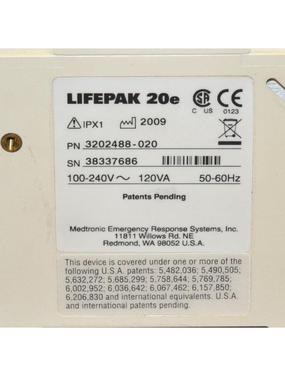 Medtronic LIFEPAK 20e Defibrillator Monitor Portable APEX Sternum ...