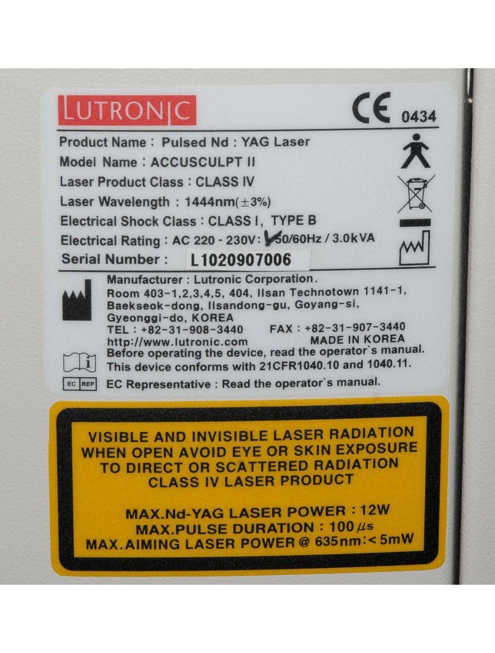 Lutronic ACCUSCULPT II Pulsed Laser Nd YAG 1444 CO2 Dual Mode Skin ...